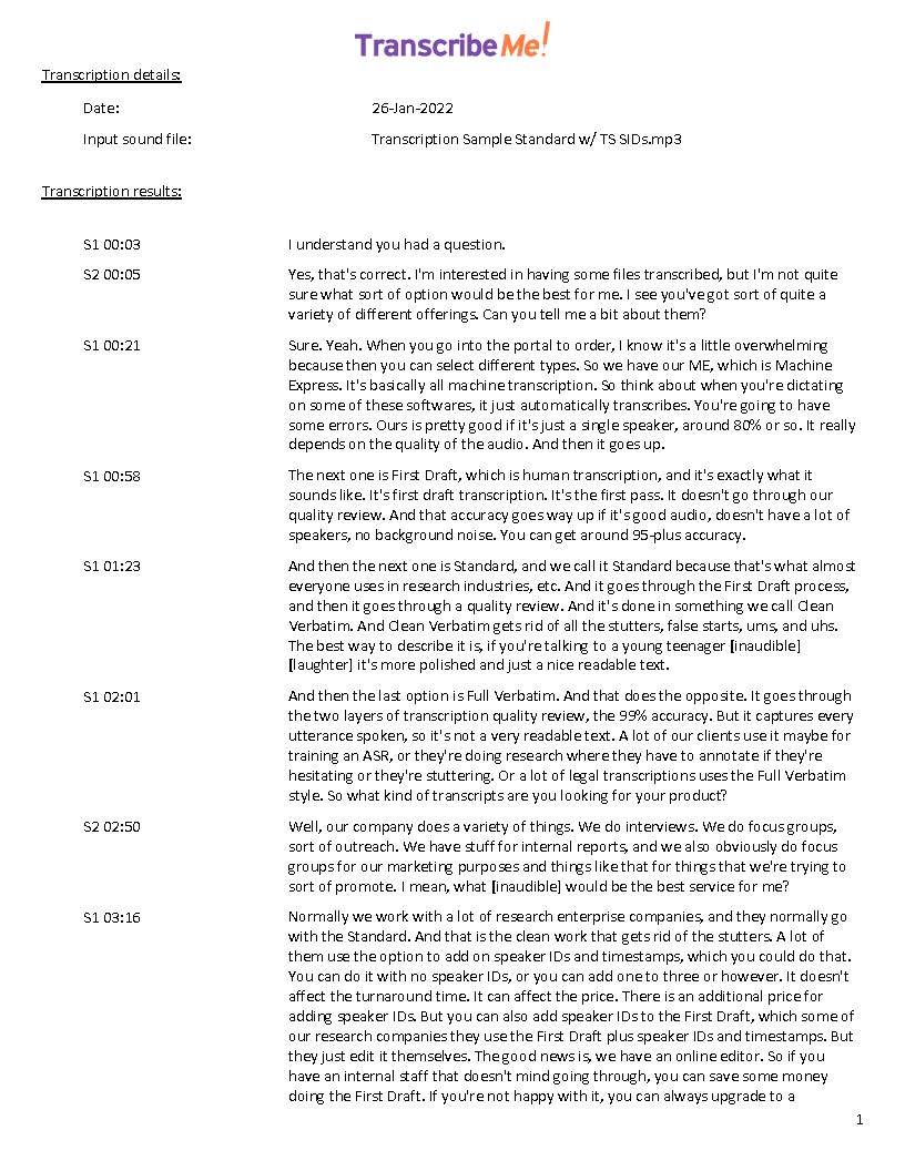 Sample Transcripts TranscribeMe
