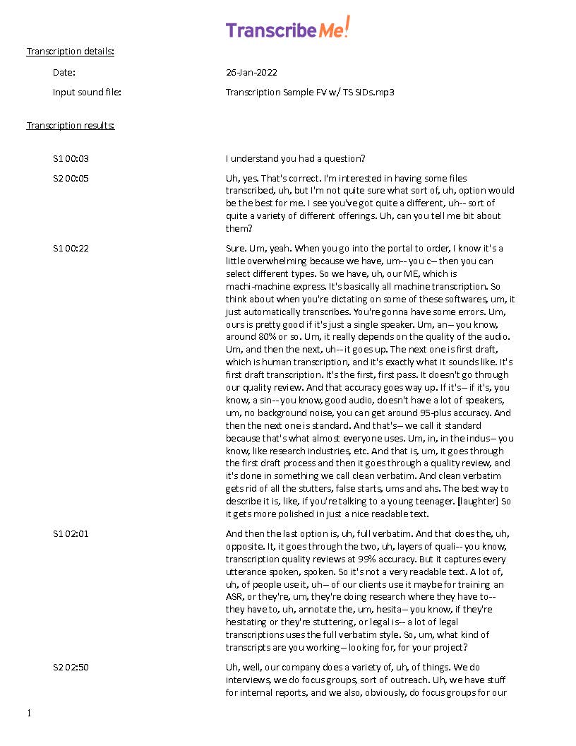 Sample Transcripts TranscribeMe